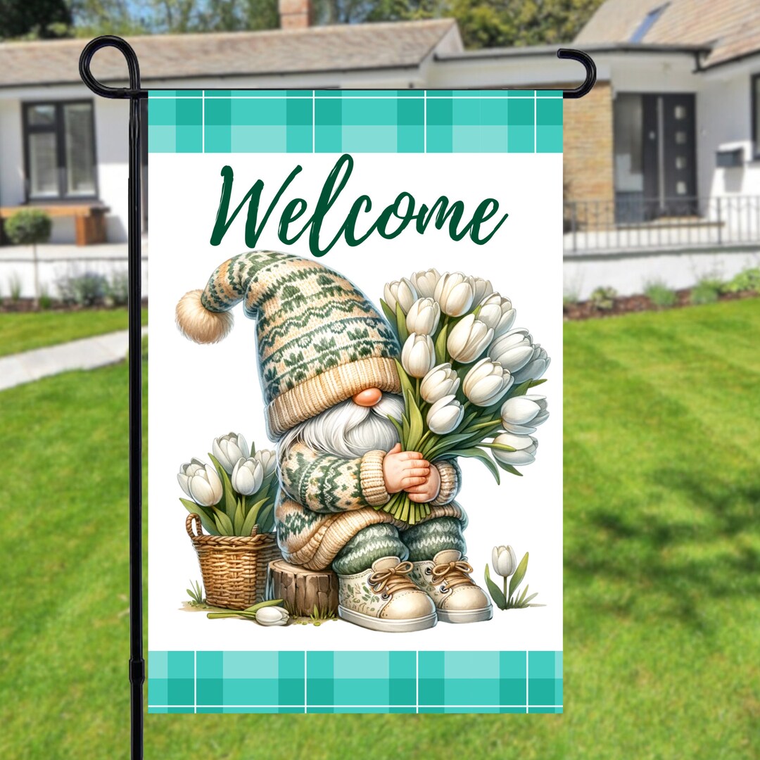 Welcome Spring Tulip Garden Flag Png, Welcome Gnome Garden Flag ...