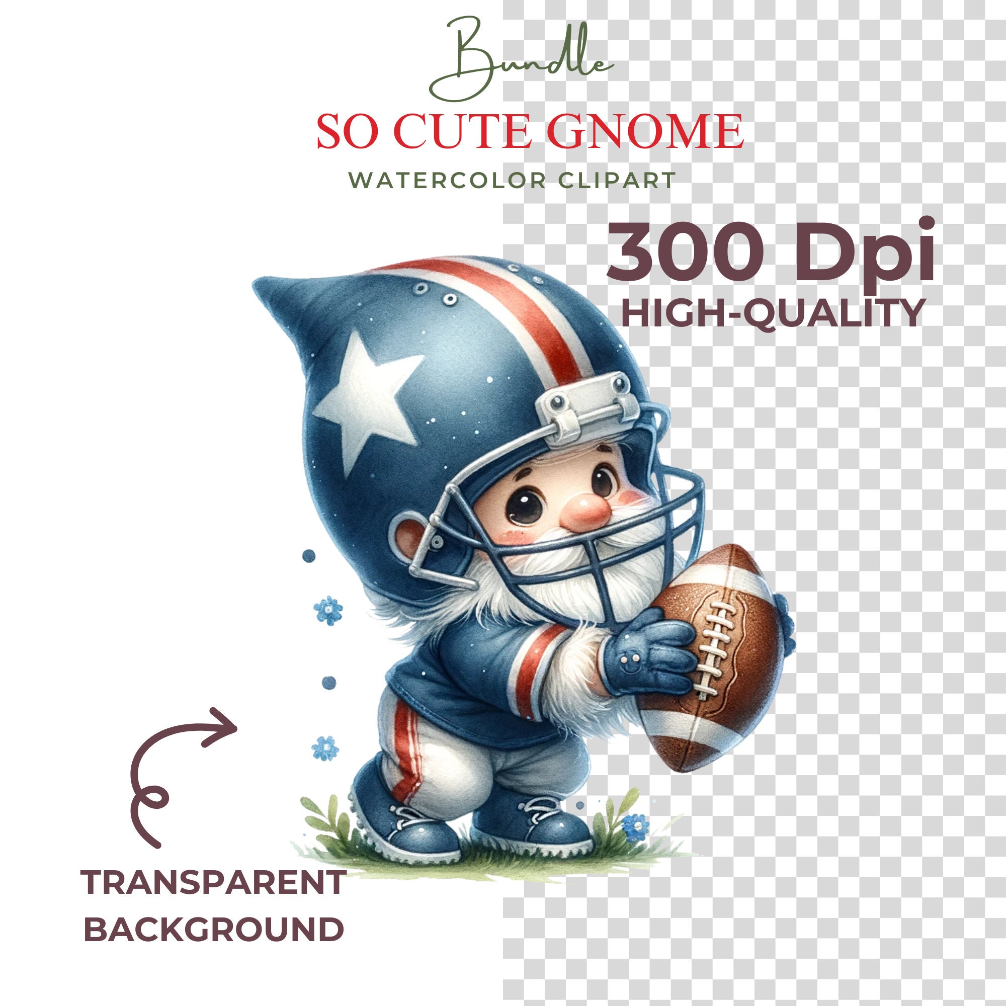 American Football Gnome Clipart, Cute Gnome Watercolor American ...