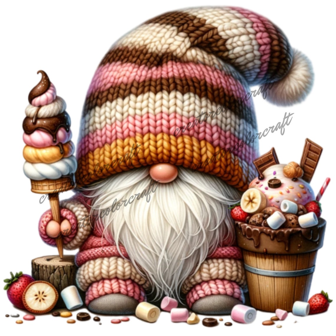 Ice Cream Gnome Clipart, Ice Cream Truck Gnome, Summer Gnome Clipart ...