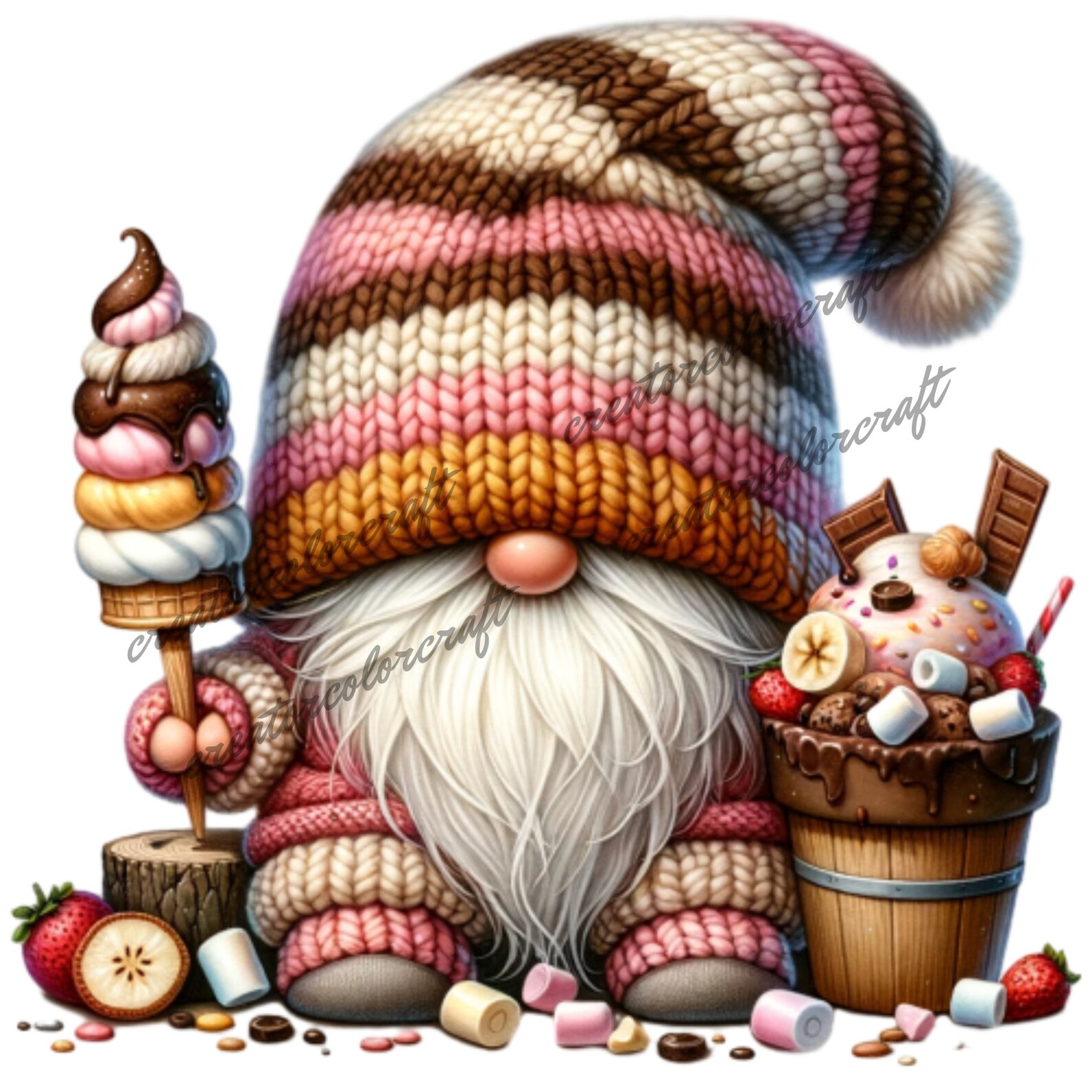 Ice Cream Gnome Clipart, Ice Cream Truck Gnome, Summer Gnome Clipart ...