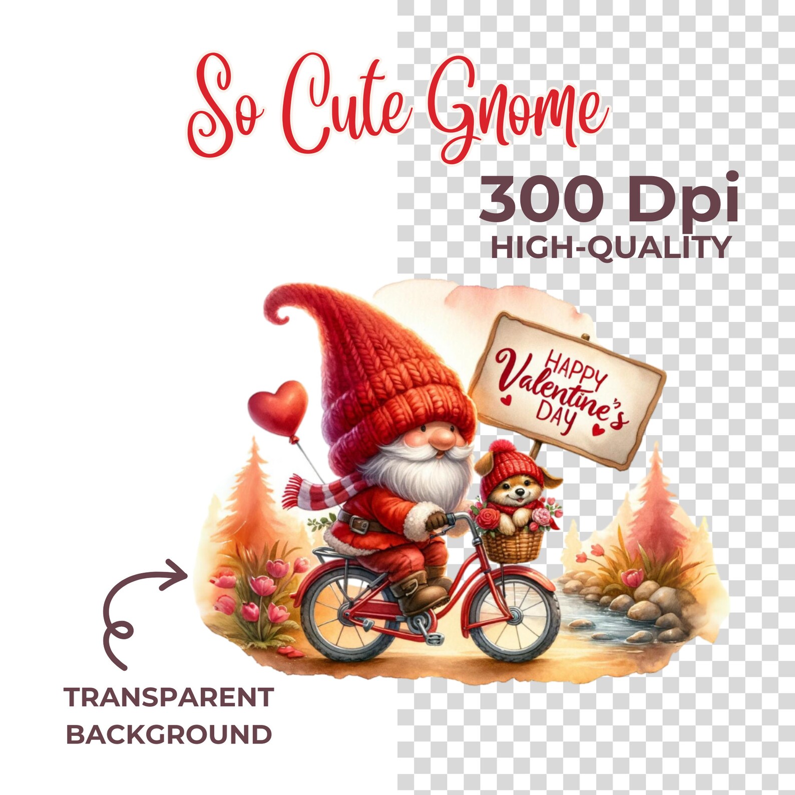 Valentines Gnomes Clipart, 12 PNG Gnomes Clipart, Cute Valentine Gnome ...