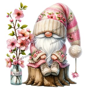 Pink Cherry Blossom Gnome Clipart, Garden Clipart, Spring Gnome Png ...