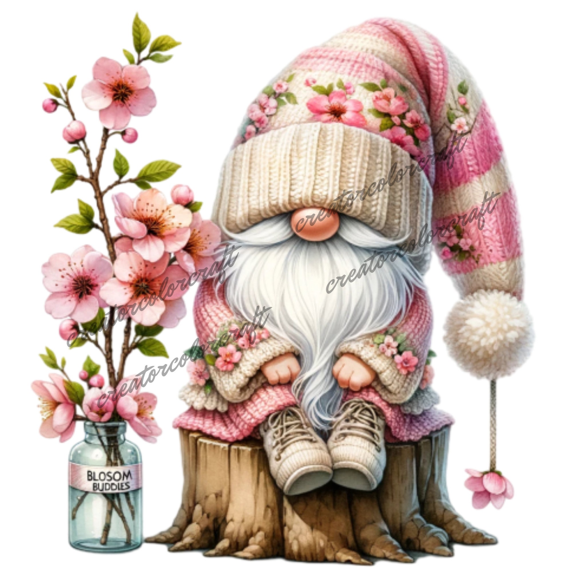 Pink Cherry Blossom Gnome Clipart, Garden Clipart, Spring Gnome Png ...