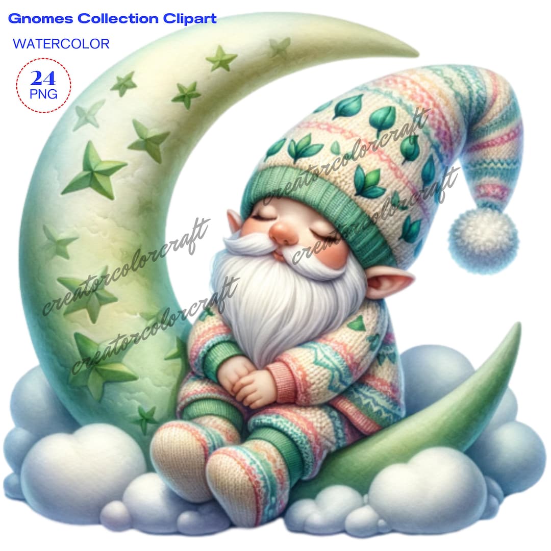 Sleeping Gnome Clipart, Gnome Clip Art PNG Watercolor, Junk Journal, Card Making Gift Tag ...