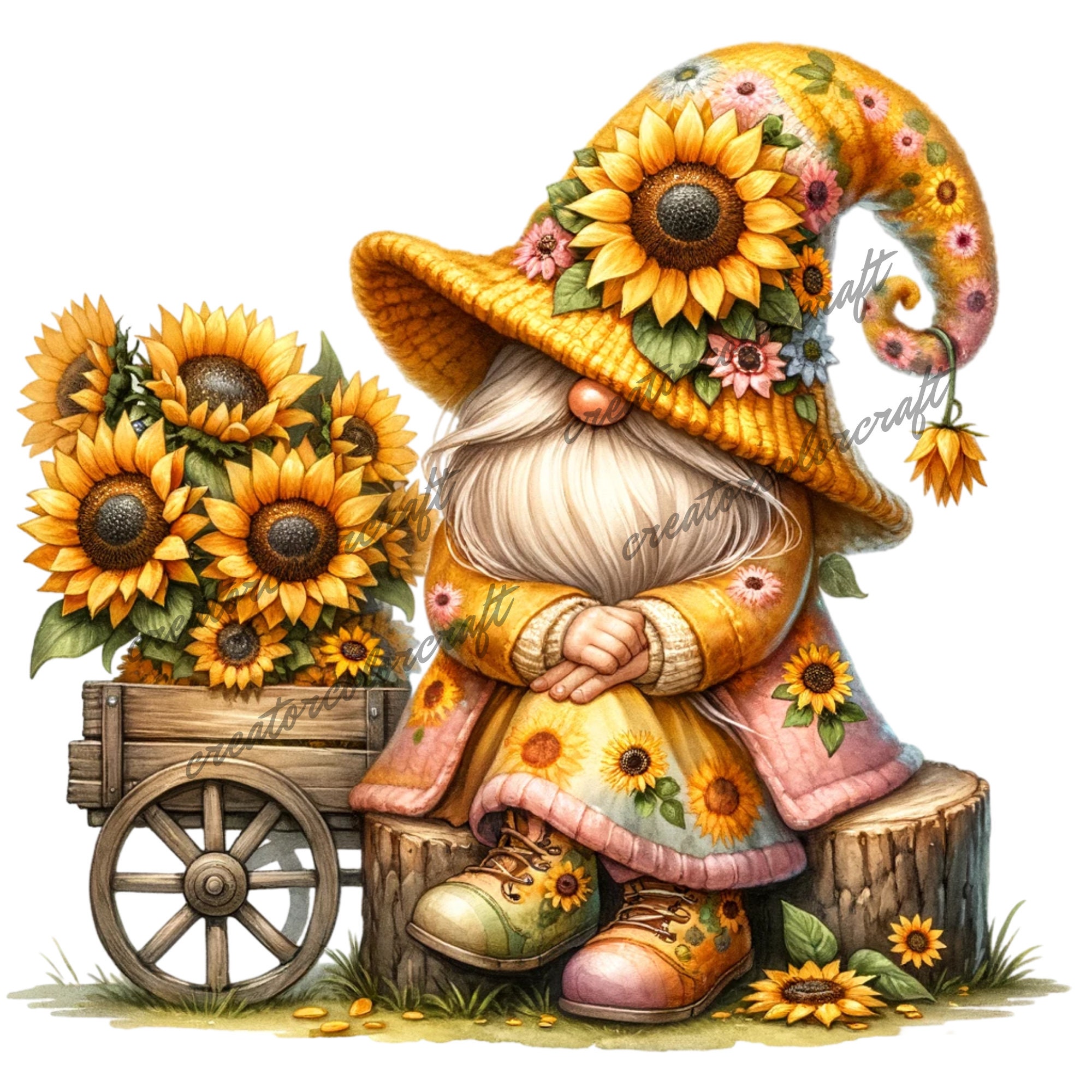 Sunflower Gnome Clipart, Bundle Png, Garden Clipart, Spring Gnome Png ...