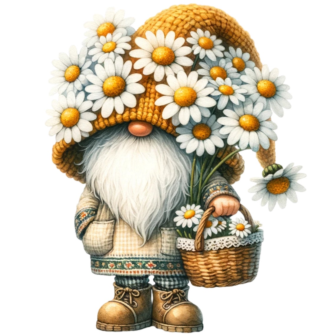 Daisy Flower Gnome Clipart, Bundle Png, Garden Clipart, Spring Gnome ...