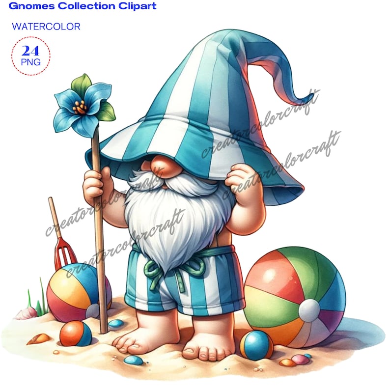 Summer Beach Gnome Watercolor Clipart Png, Sea Summer Gnome, Nature ...