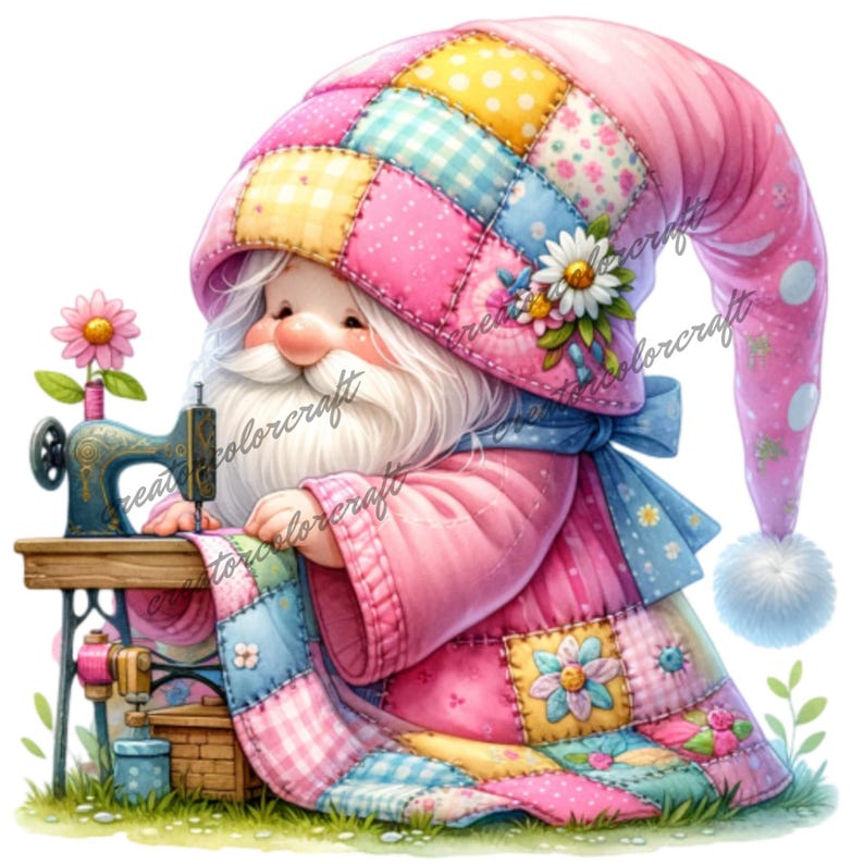 Patchwork Gnome Clipart, Sewing Gnome Clipart, Quilt Gnomes Clipart, Crafting Clipart, Knitting ...