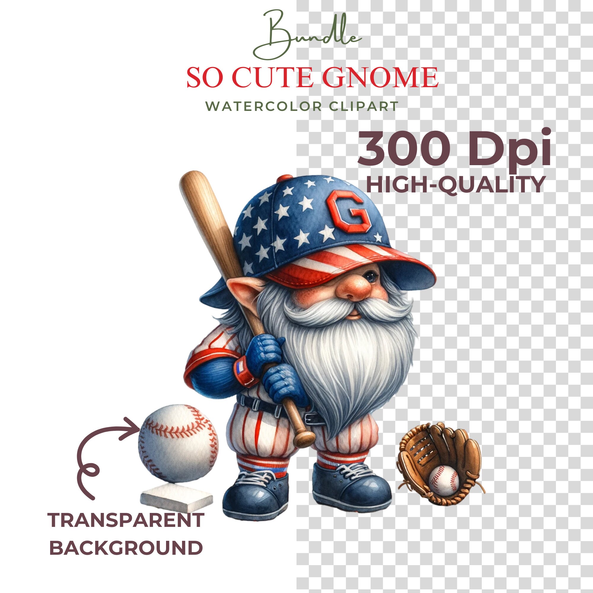 Baseball Gnome Clipart, Gnome Png, Digital Download, Baseball Clipart ...