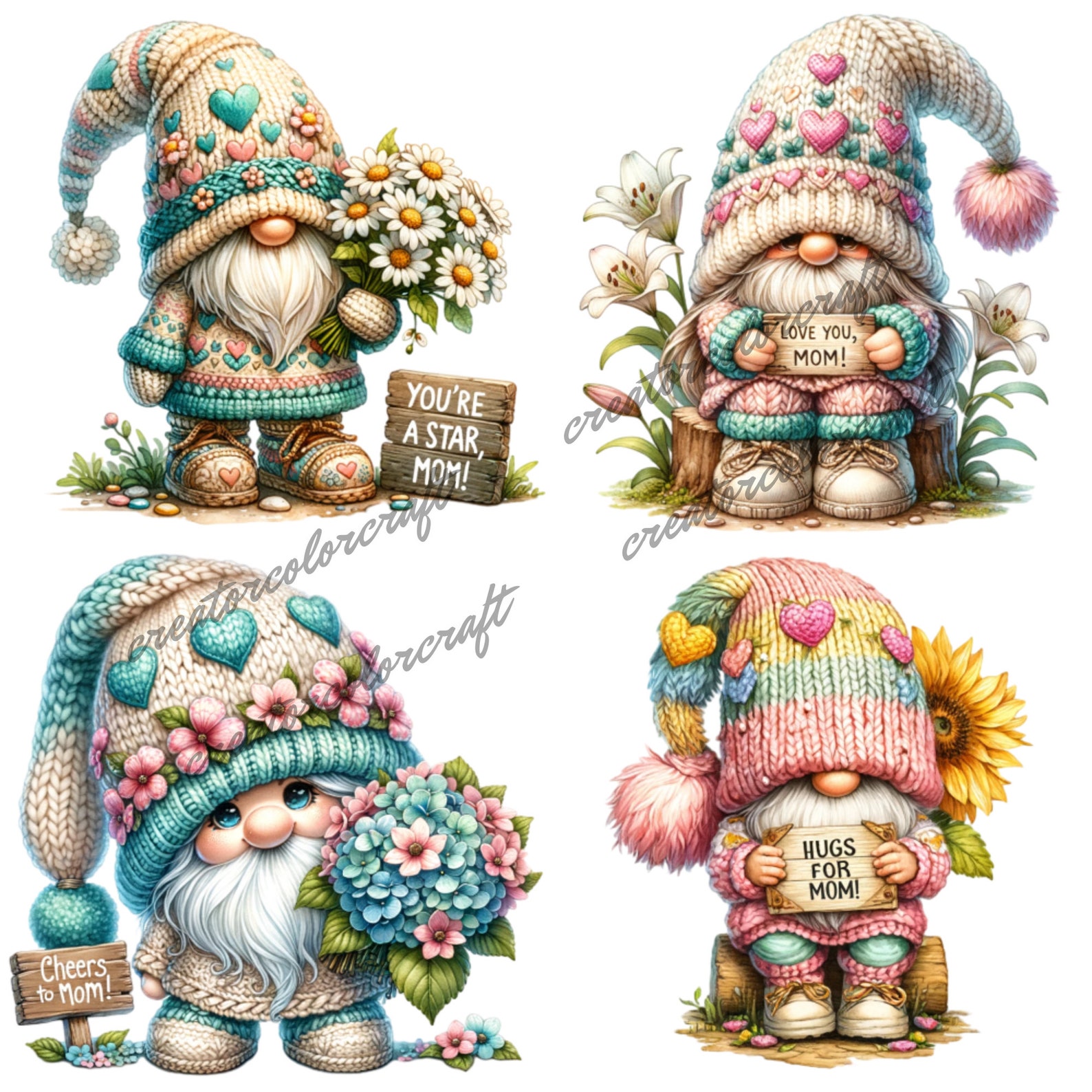 Mother's Day Gnome Bundle Clipart JPG, Digital Download, Card Making ...