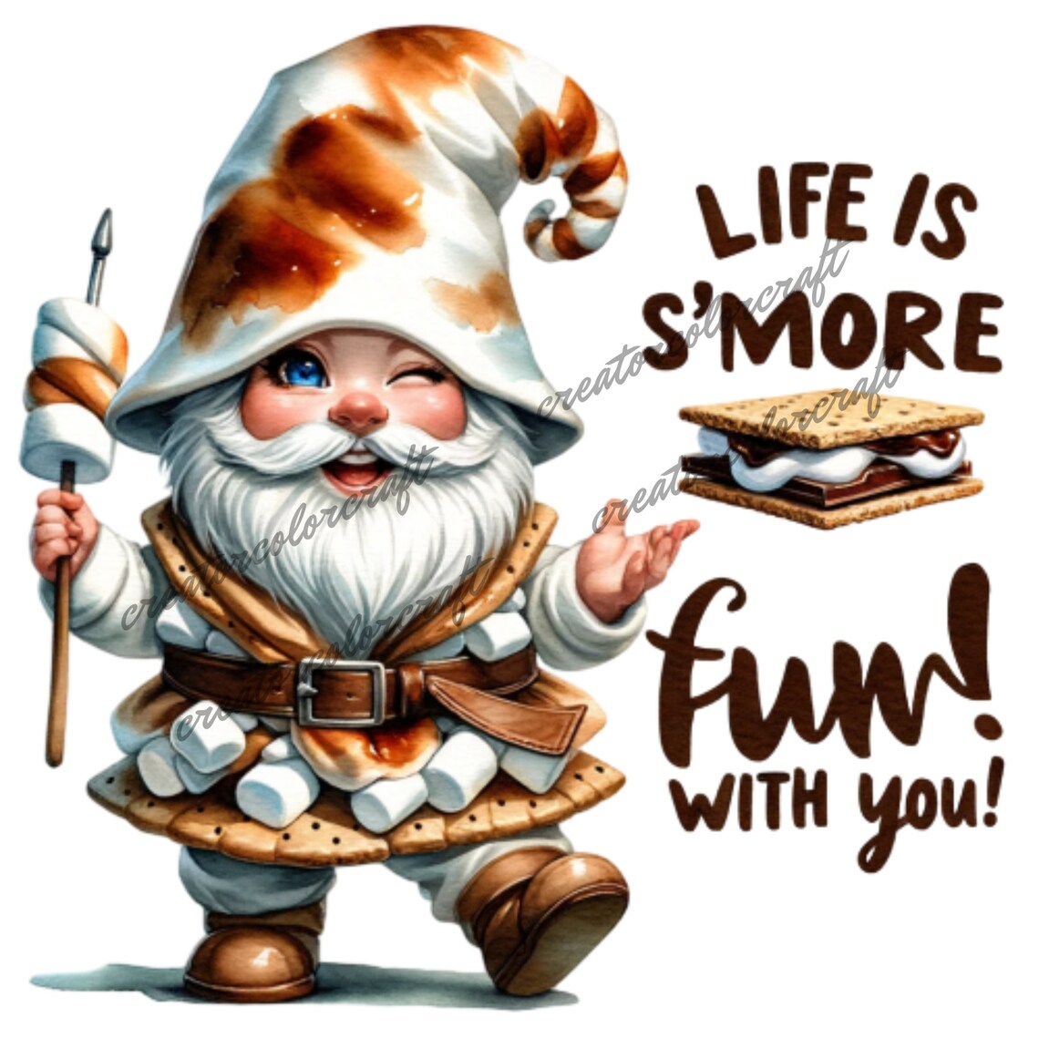 Watercolor S'mores Gnomes, Smores Png, Marshmallow Gnome, Cute Gnomes ...