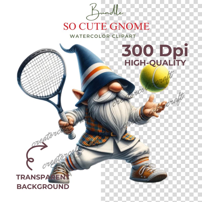 Tennis Gnome Clipart, Cute Gnome, Sports Gnome Clipart,gnomes ...