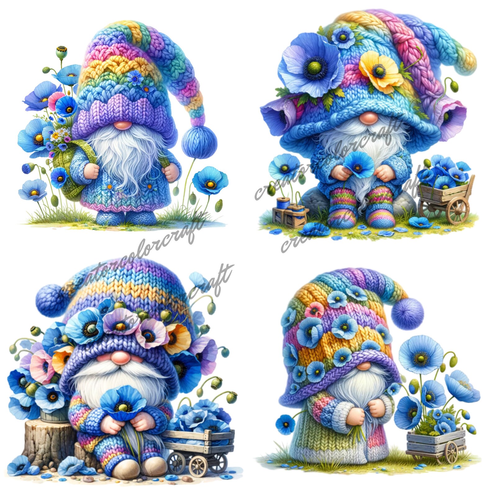 Poppies Gnomes Clipart Bundle, Flowers Gnomes PNG, Bundle Png, Garden ...