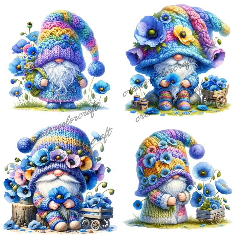 Poppies Gnomes Clipart Bundle, Flowers Gnomes PNG, Bundle Png, Garden ...