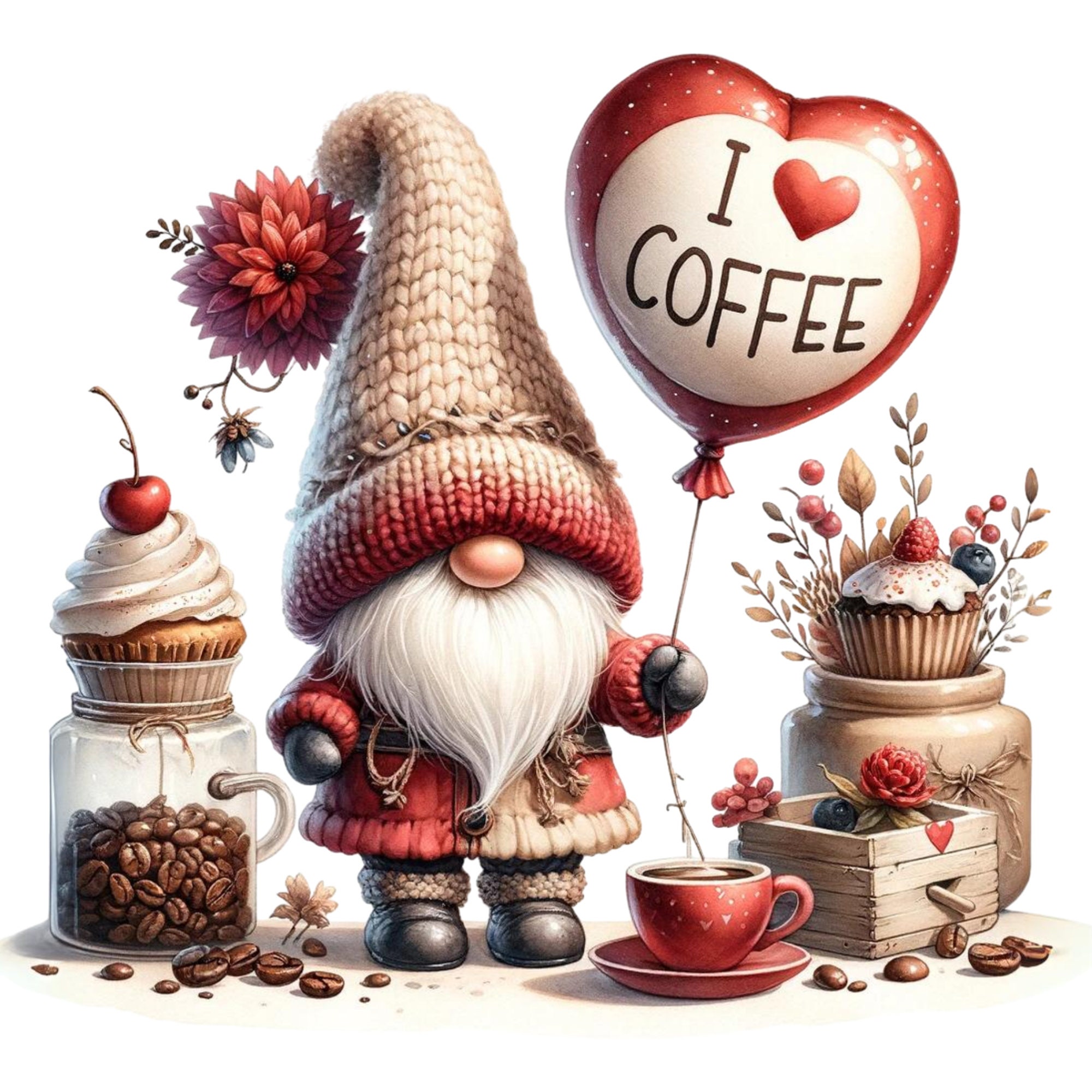 Coffee Gnome Clipart, Watercolor Gnome, Watercolor Clipart Bundle ...