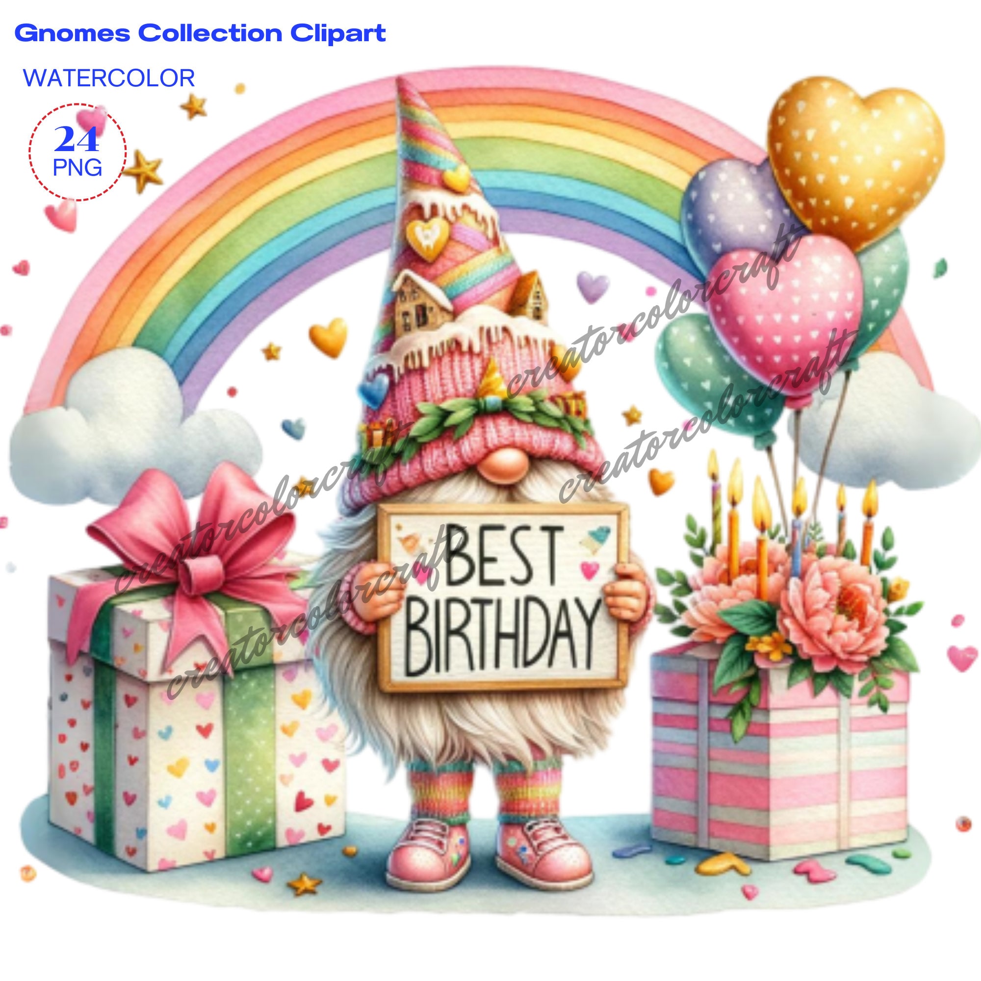 Birthday Gnome Clipart, Happy Birthday Gnome, Junk Journal, Card Making ...