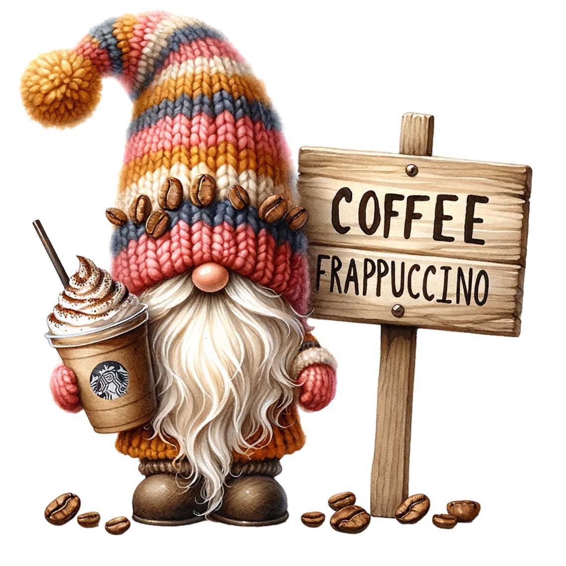 Coffee Gnome Clipart, Watercolor Gnome, Watercolor Clipart Bundle ...