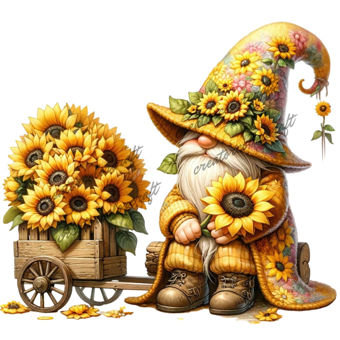 Sunflower Gnome Clipart, Bundle Png, Garden Clipart, Spring Gnome Png ...