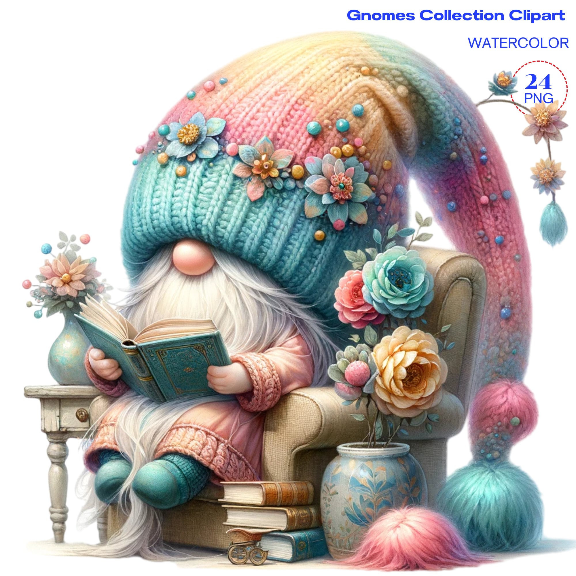 Reading Clipart, Cute Gnomes Clipart, Read Book Clipart, Planner ...