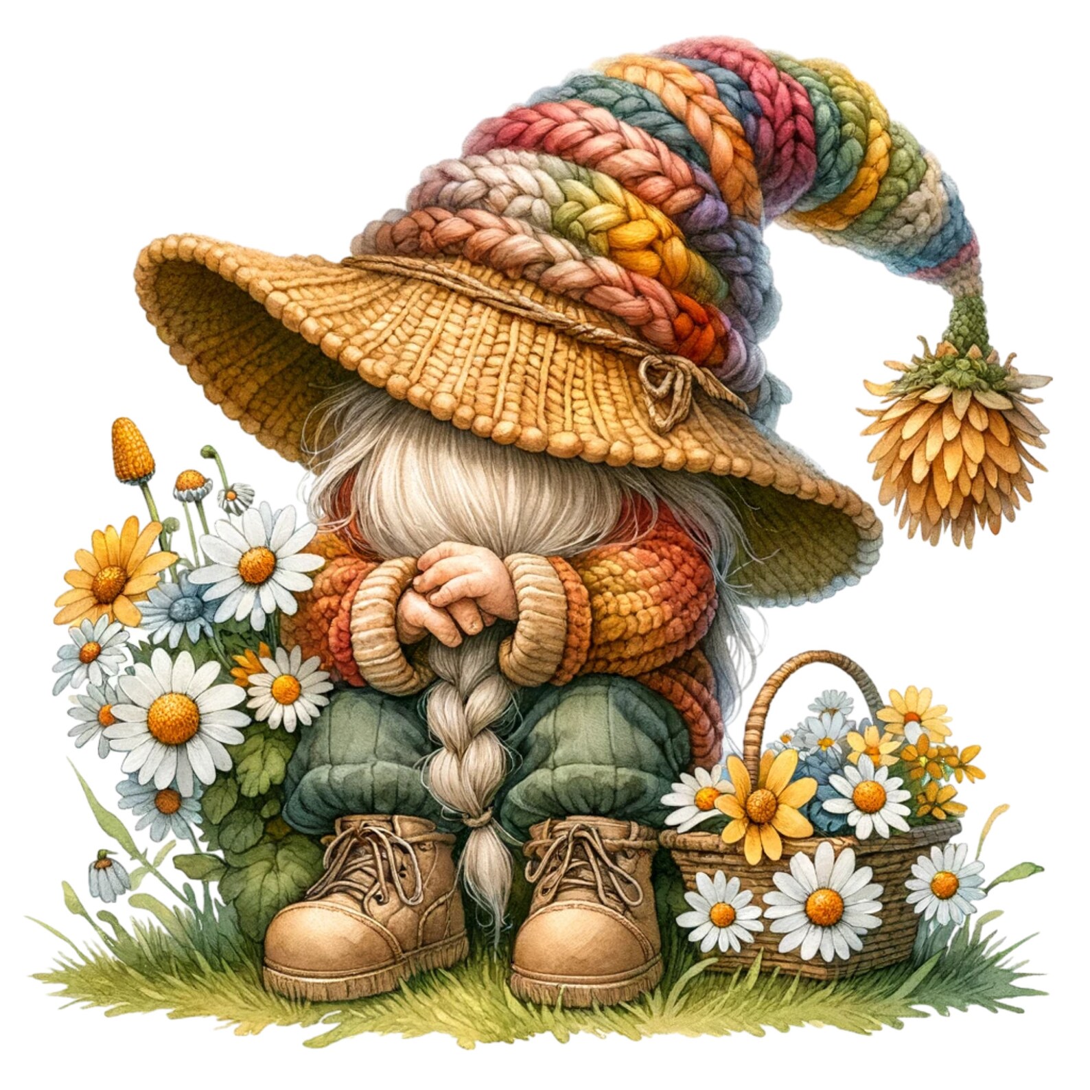 Daisy Flower Gnome Clipart, Bundle Png, Garden Clipart, Spring Gnome ...