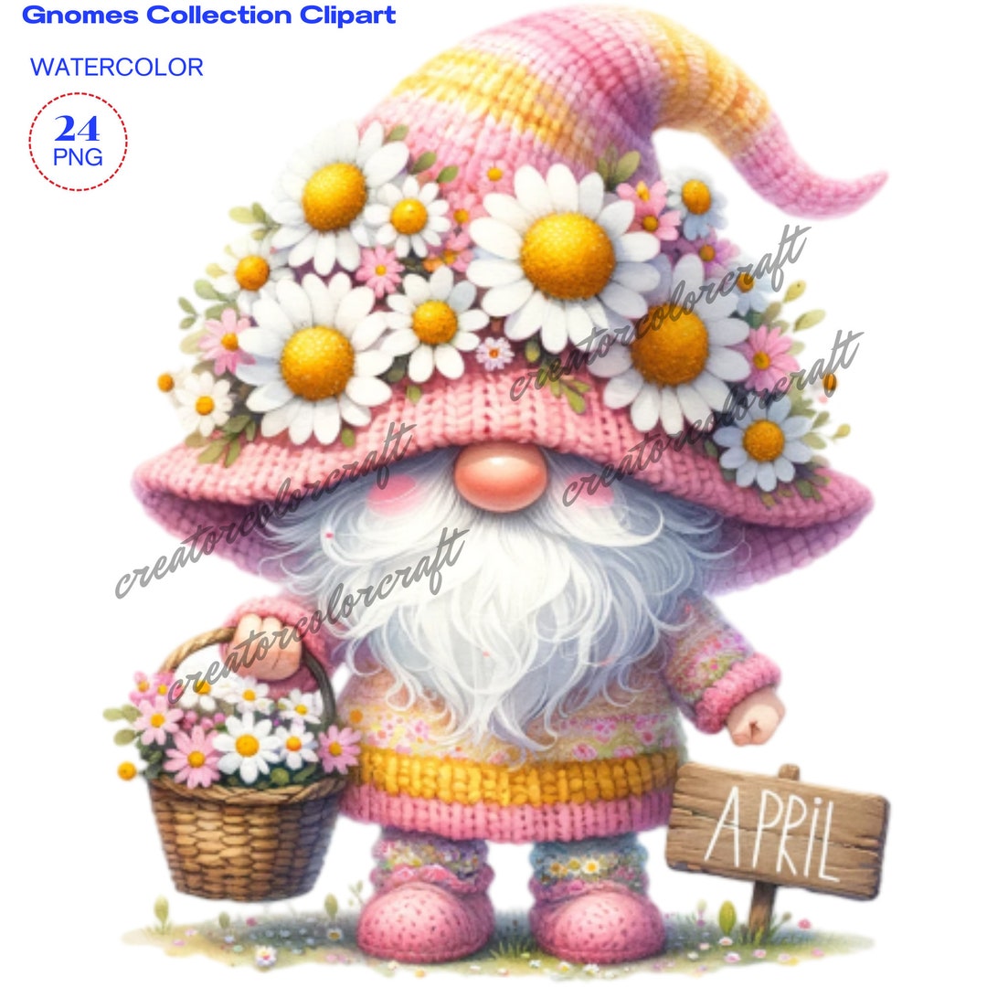 Birth Month Flower Gnome Watercolor Clipart, Birth Month Flower, Daisy ...