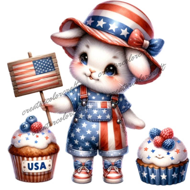 Patriotic Clipart, 4th of July Clipart, Rabbit Clipart, Patriotic Bunny ...