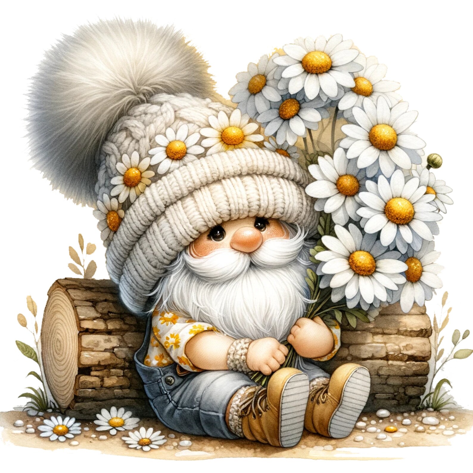 Daisy Flower Gnome Clipart, Bundle Png, Garden Clipart, Spring Gnome ...