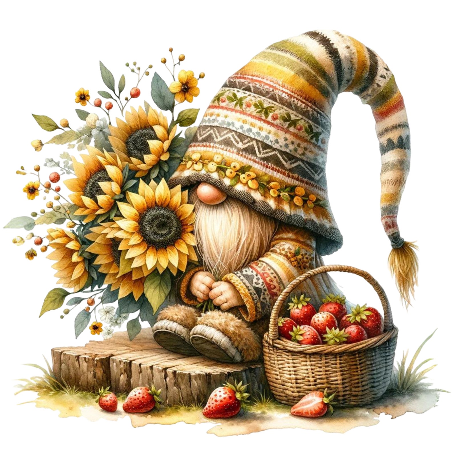 Sunflower Gnome Clipart, Bundle Png, Garden Clipart, Spring Gnome Png ...