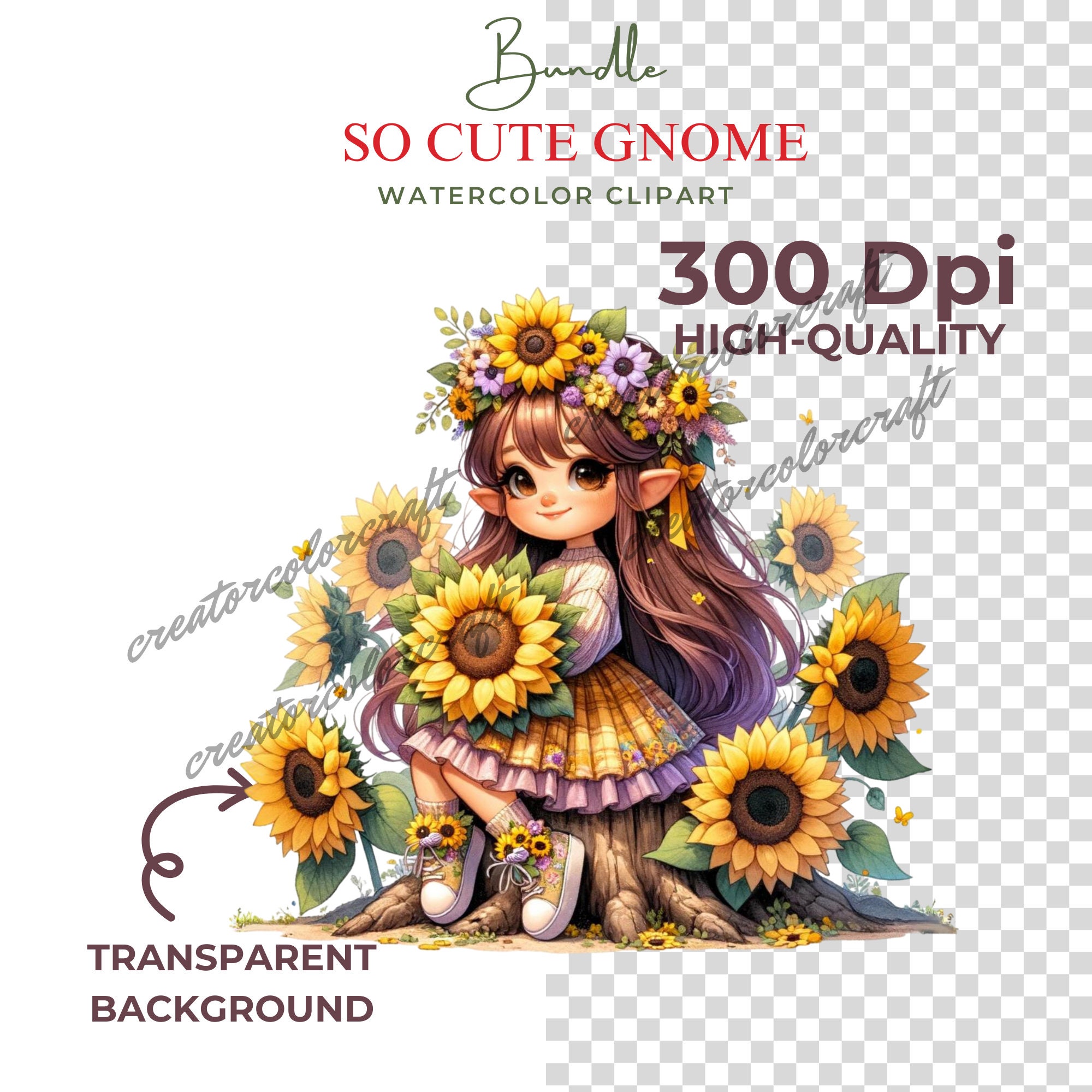 Sunflower Gnome Clipart, Bundle Png, Garden Clipart, Spring Gnome Png ...