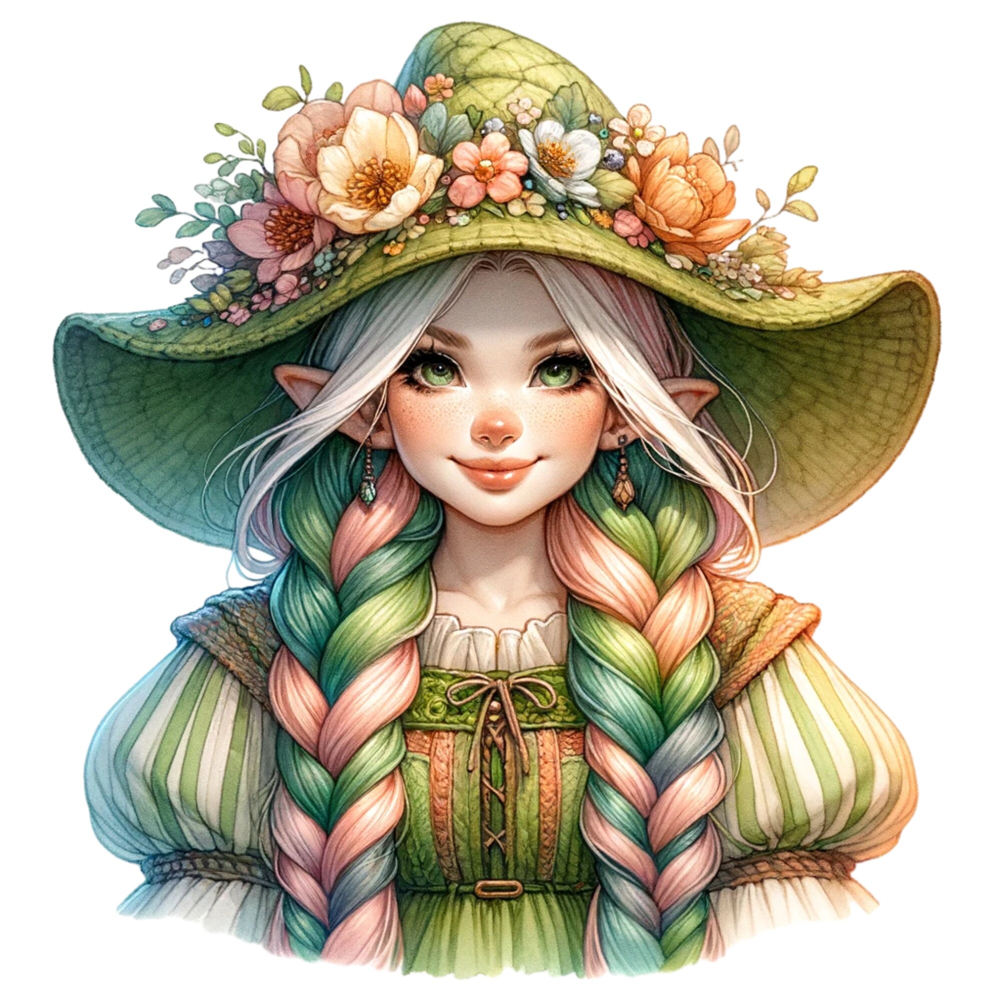 Girl Gnome Clipart, Gnome Clip Art, Spring Floral Watercolor Clipart ...