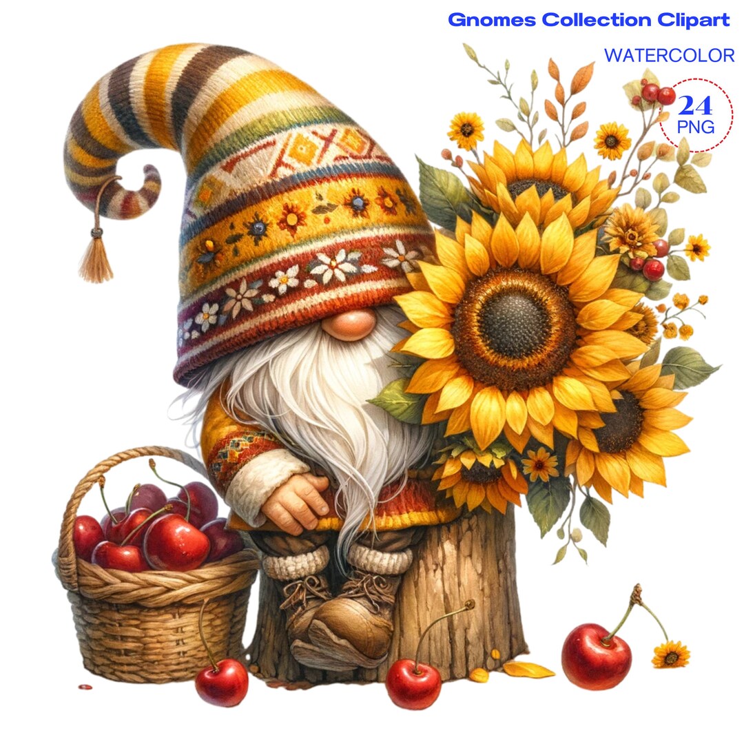 Sunflower Gnome Clipart, Bundle Png, Garden Clipart, Spring Gnome Png ...