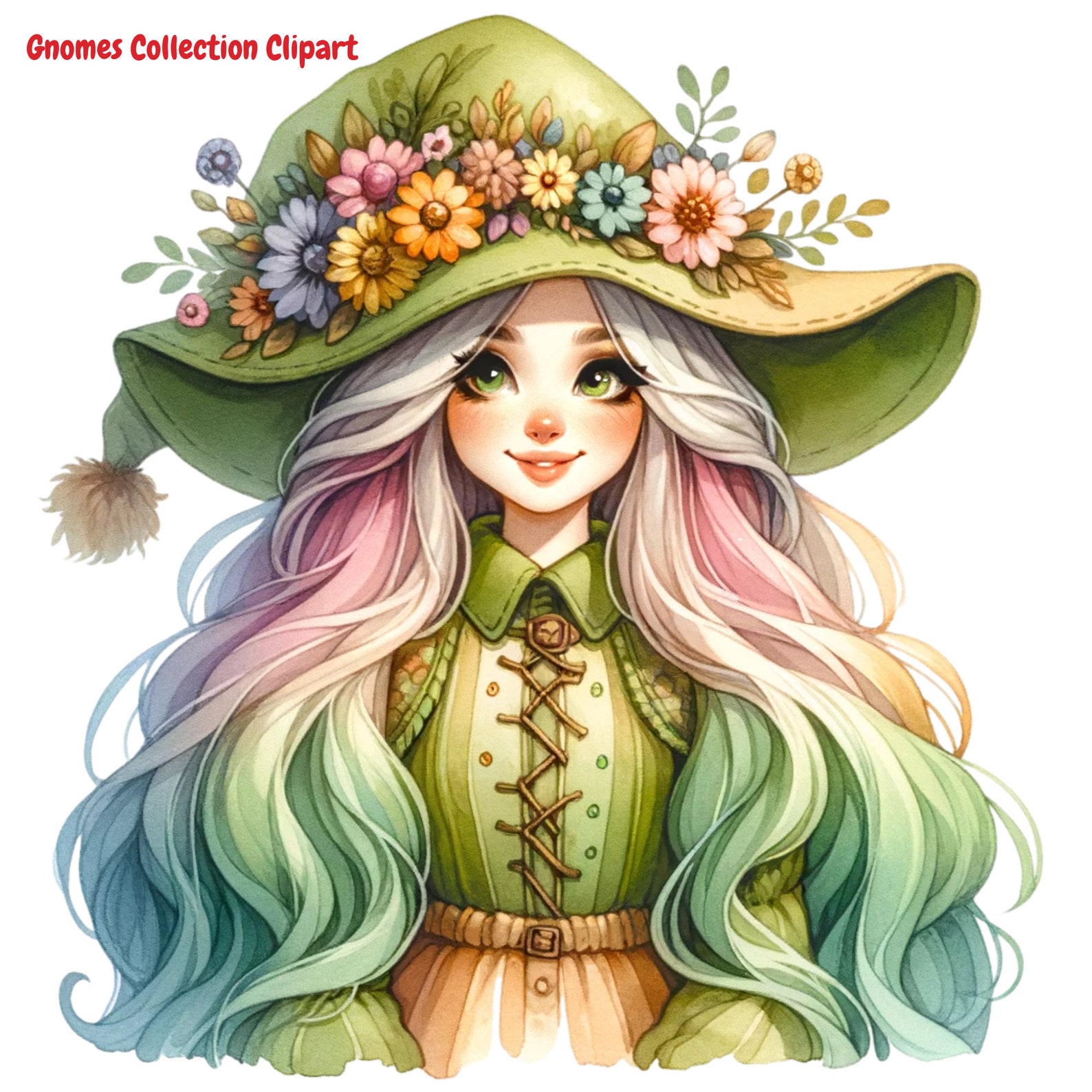 Girl Gnome Clipart, Gnome Clip Art, Spring Floral Watercolor Clipart ...