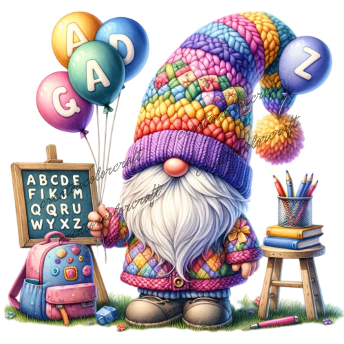 Teacher Gnome, Back to School Gnome, Watercolor Graduation Gnome ...