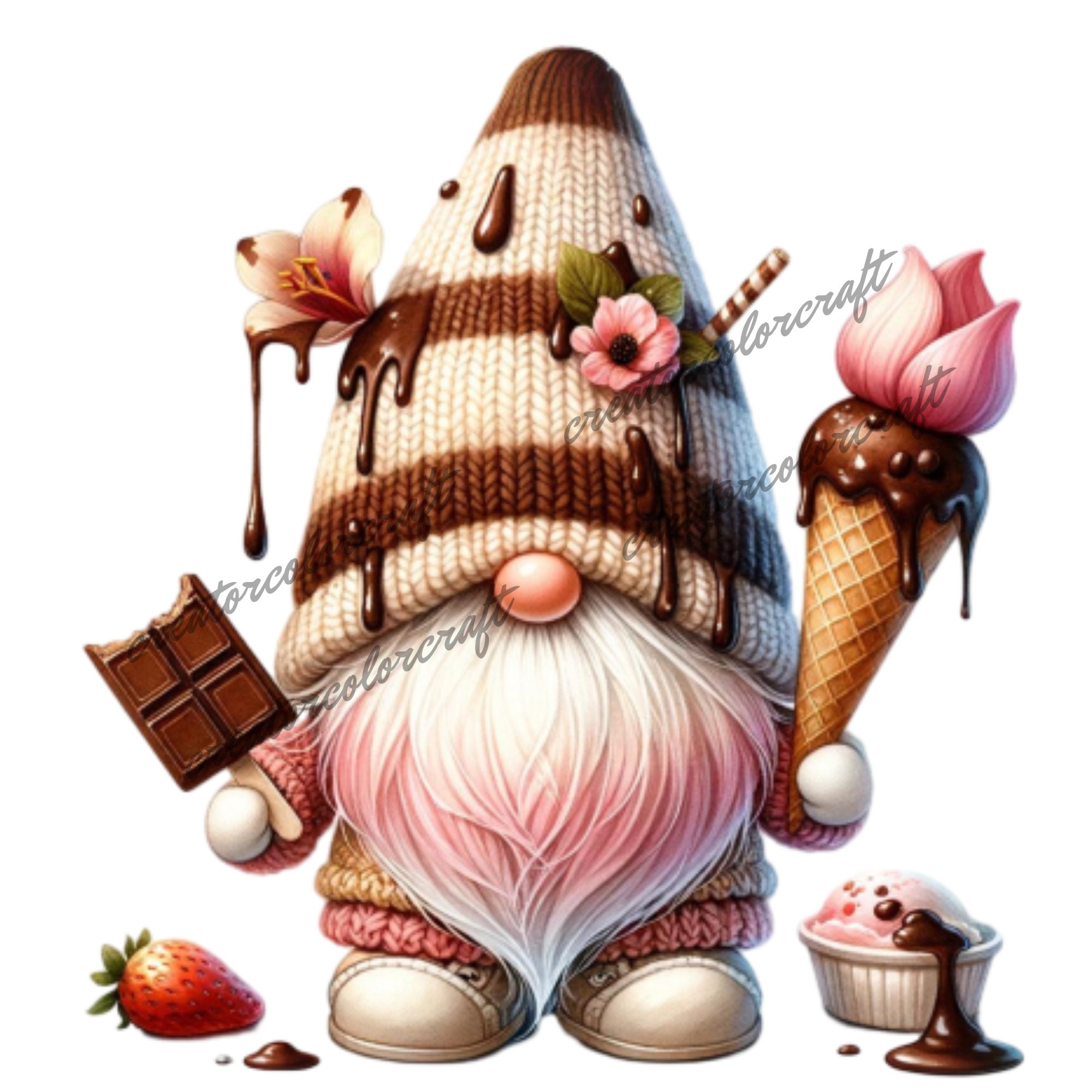 Ice Cream Gnome Clipart, Ice Cream Truck Gnome, Summer Gnome Clipart ...