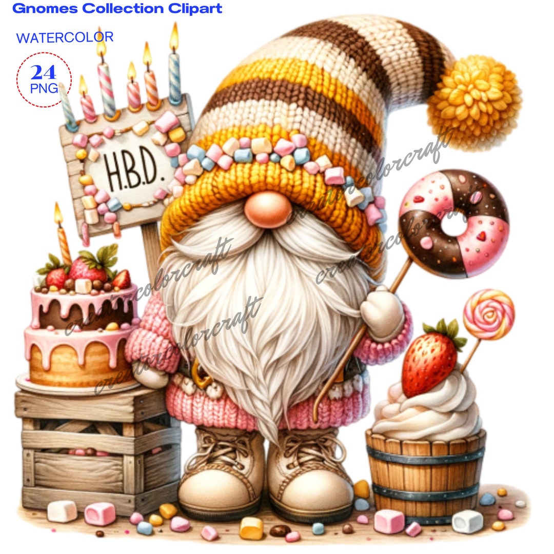Birthday Gnome Clipart, Happy Birthday Gnome, Junk Journal, Card Making ...