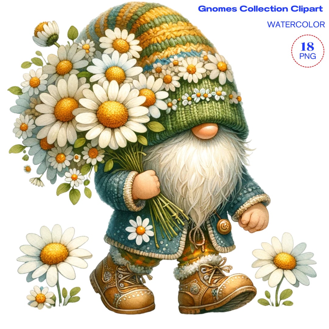 Daisy Flower Gnome Clipart, Bundle Png, Garden Clipart, Spring Gnome ...
