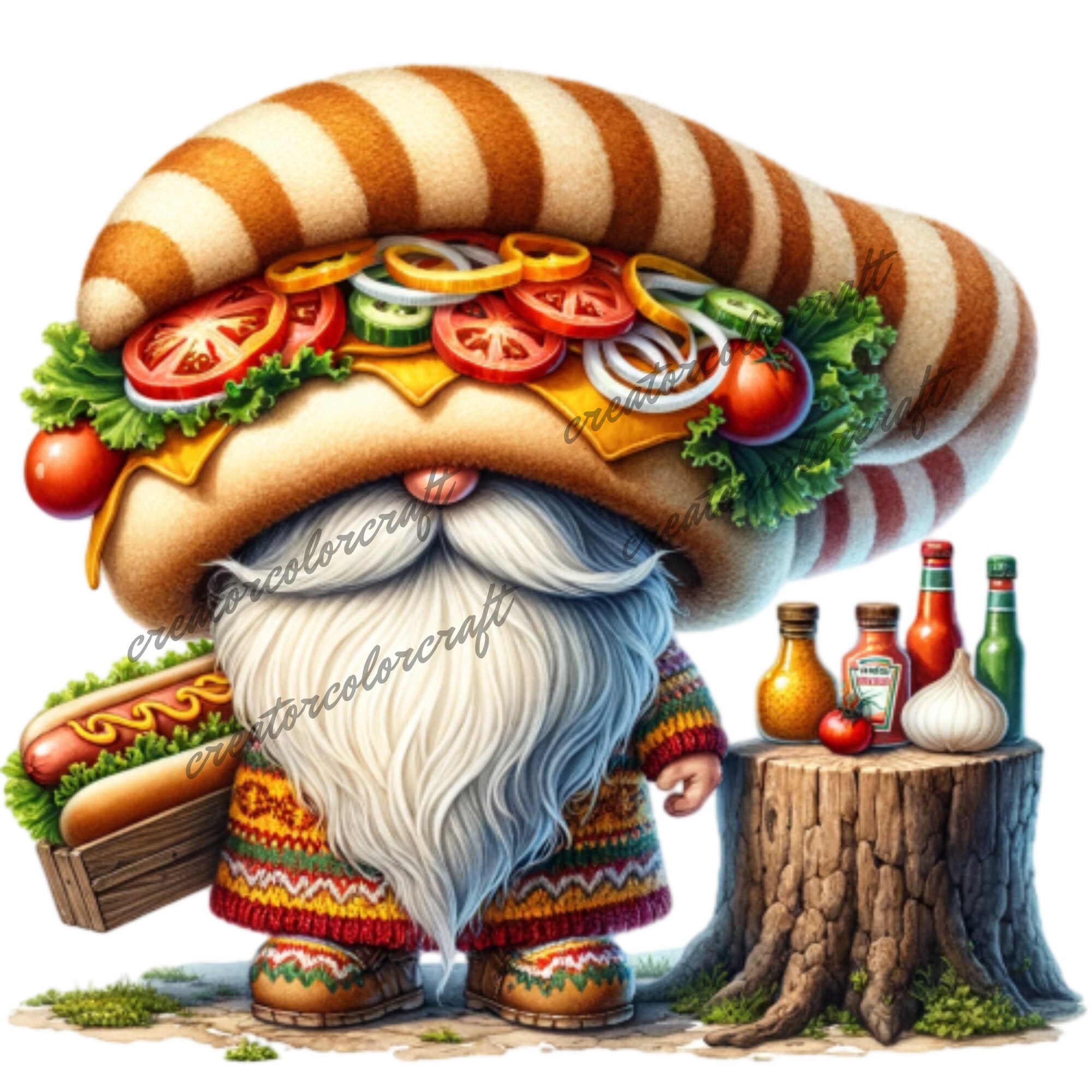 Hot Dog Gnome Clipart, Fast Food Clipart, Summer Gnome Clipart, Camping ...