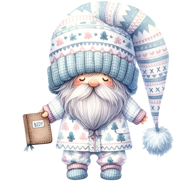 Pajamas Gnome Clipart PNG Bundle, Cute Bed Time Gnomes, Nursery Decor ...