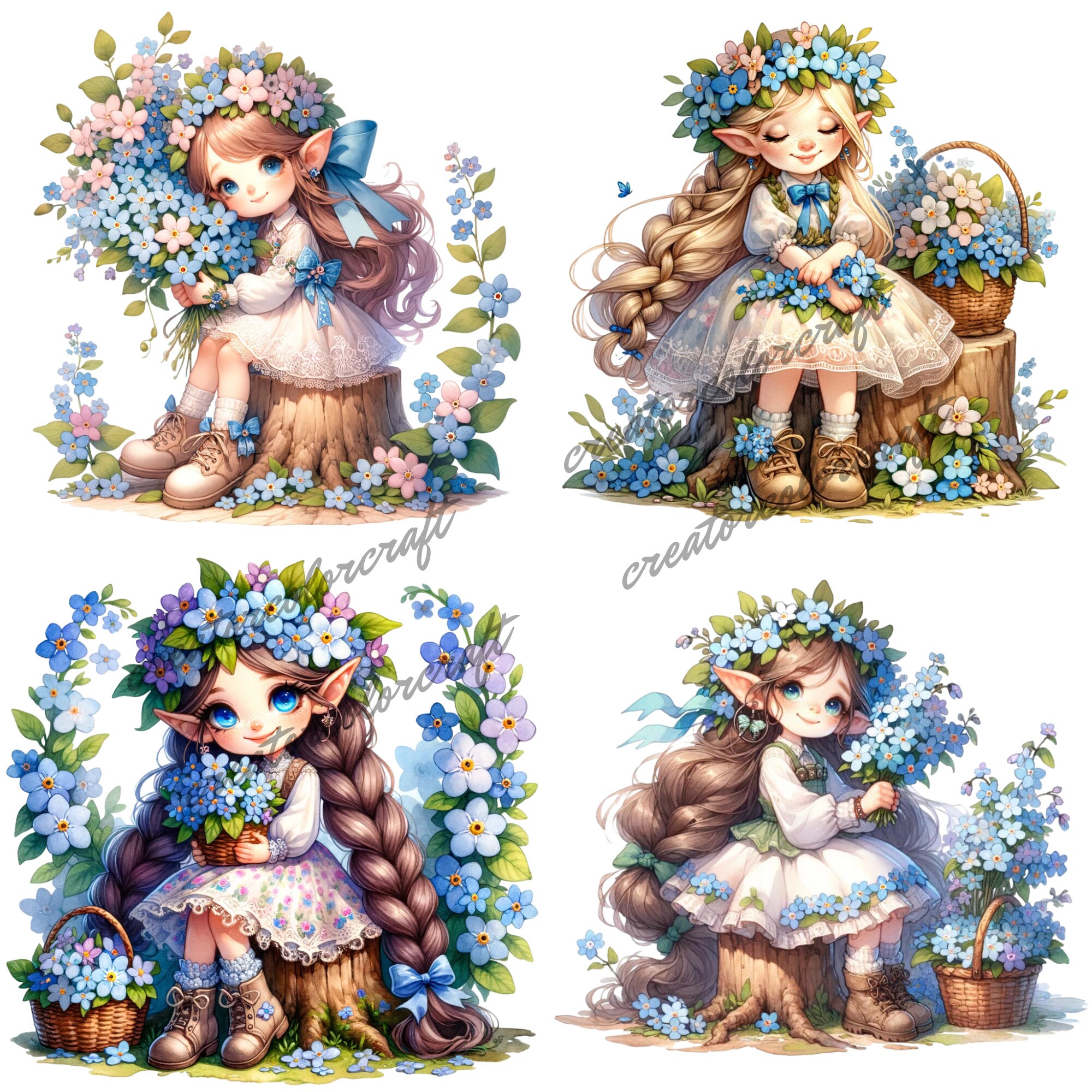 Forget Me Not Gnome Clipart, Garden Clipart, Spring Gnome Png,gnome ...