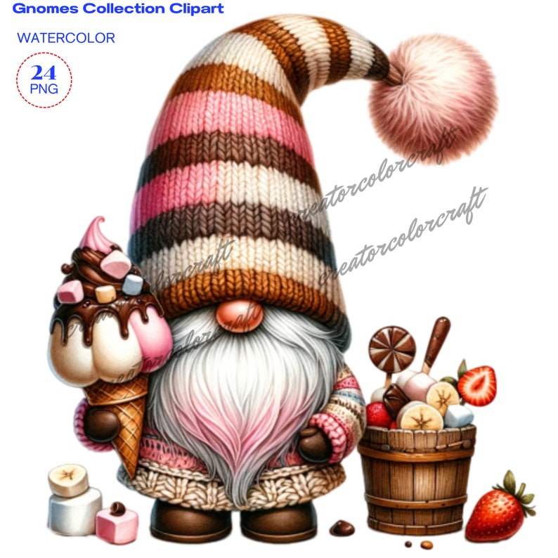 Ice Cream Gnome Clipart, Ice Cream Truck Gnome, Summer Gnome Clipart ...