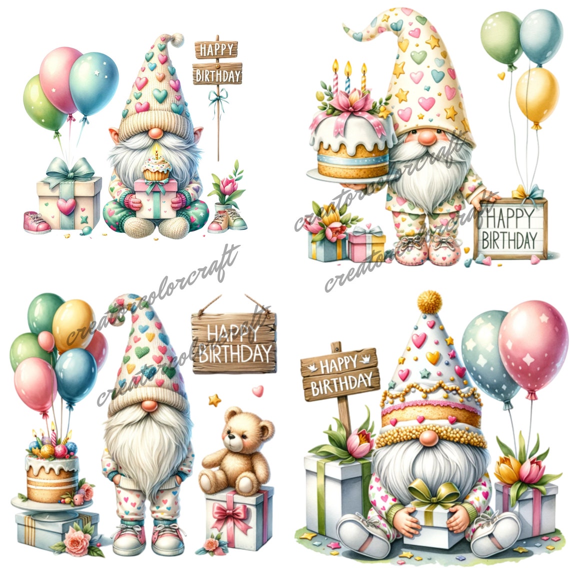 Birthday Gnome Clipart, Happy Birthday Gnome, Junk Journal, Card Making ...