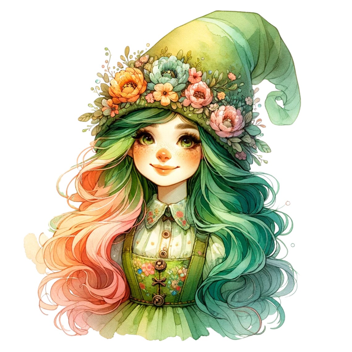 Girl Gnome Clipart, Gnome Clip Art, Spring Floral Watercolor Clipart ...