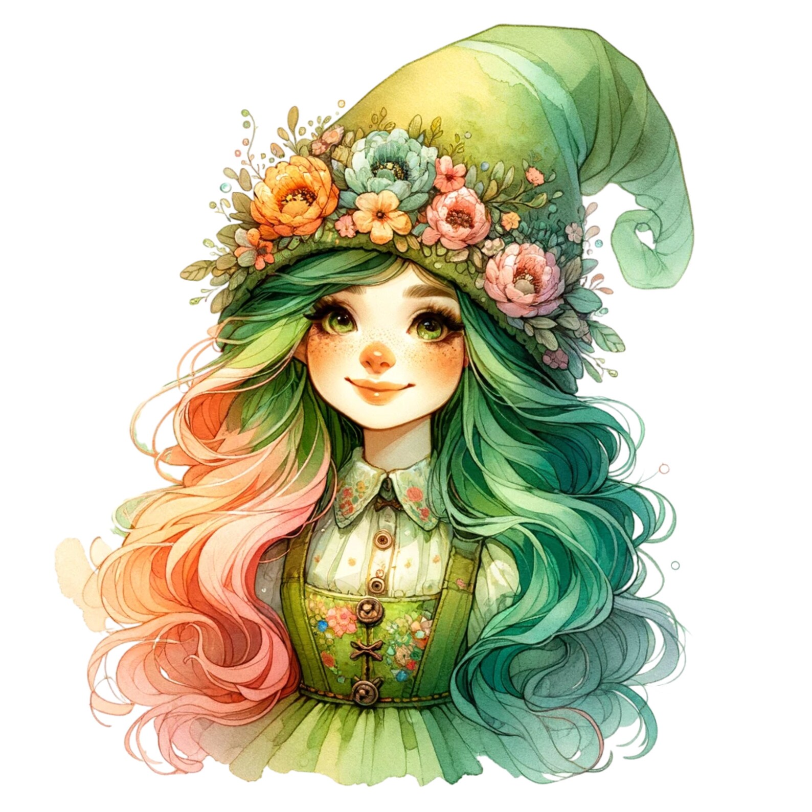 Girl Gnome Clipart, Gnome Clip Art, Spring Floral Watercolor Clipart ...
