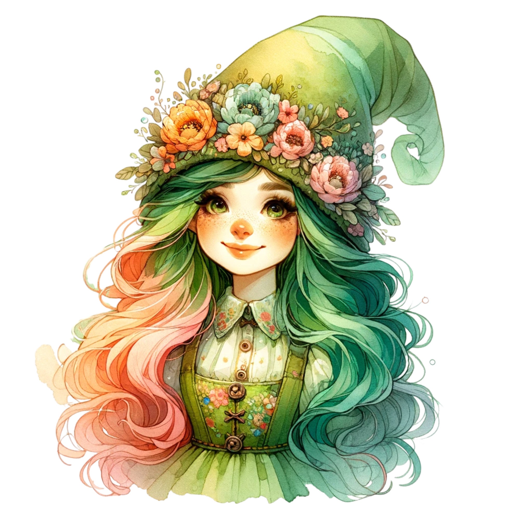 Girl Gnome Clipart, Gnome Clip Art, Spring Floral Watercolor Clipart ...