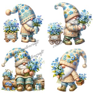 Forget Me Not Gnome Clipart, Bundle Png, Garden Clipart, Spring Gnome ...