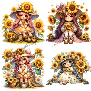 Sunflower Gnome Clipart, Bundle Png, Garden Clipart, Spring Gnome Png ...