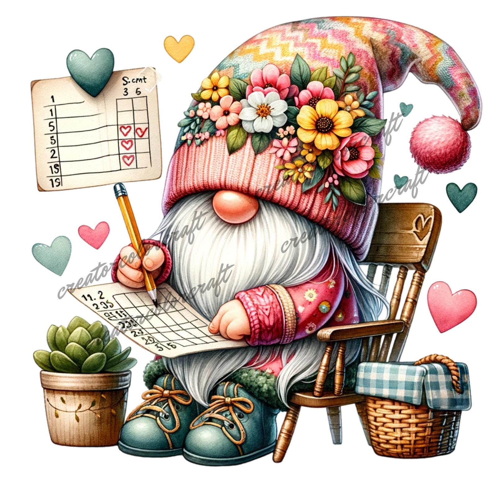 Planner Gnome, Gnome Clipart, Planner Clipart, Watercolor Planner ...