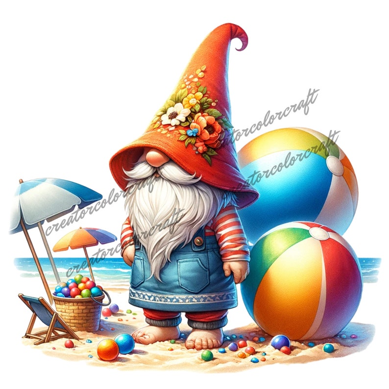 Summer Beach Gnome Watercolor Clipart Png, Sea Summer Gnome, Nature ...