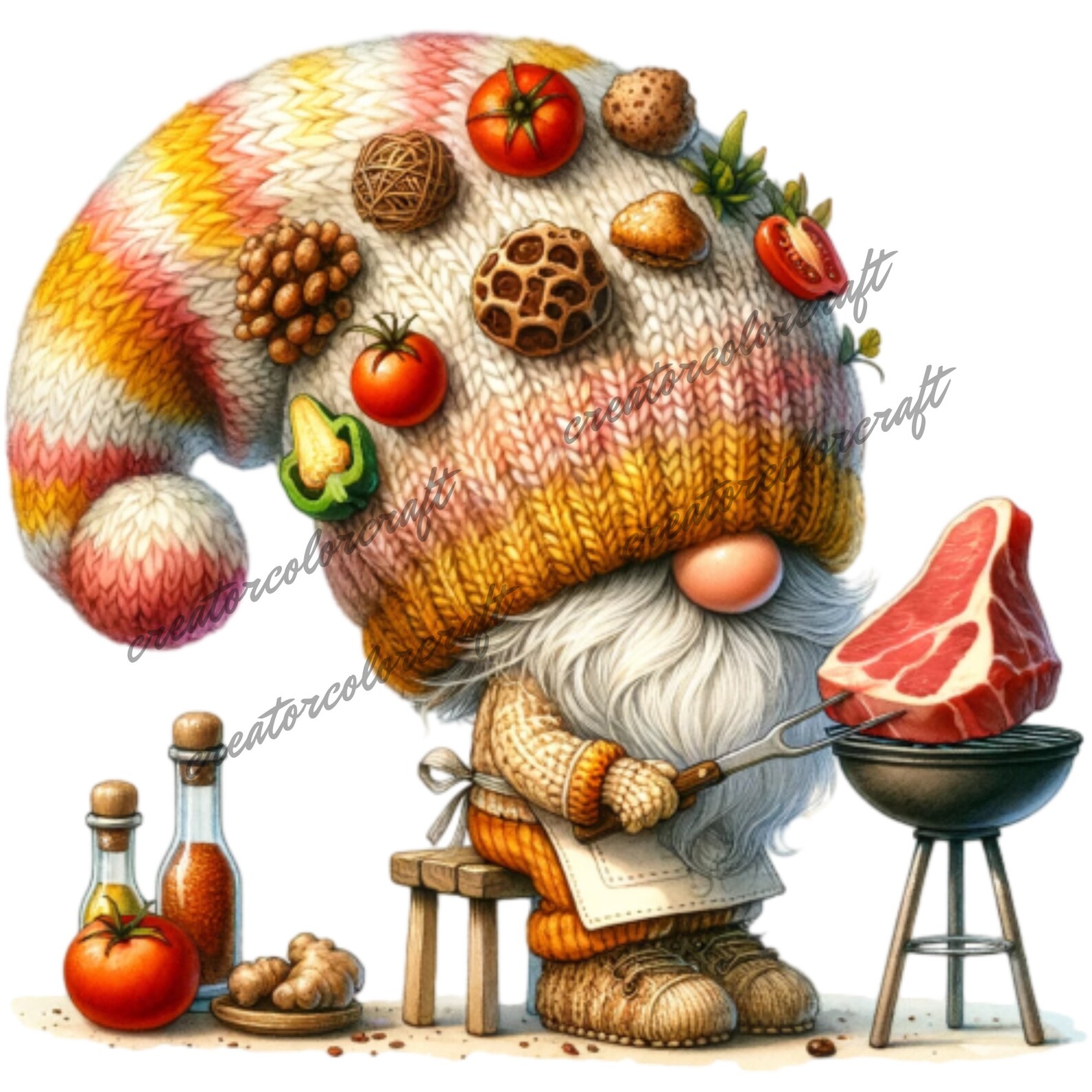 Steak Gnome, Gnome Pastry Chef Clipart,summer Gnome Clipart,camping ...