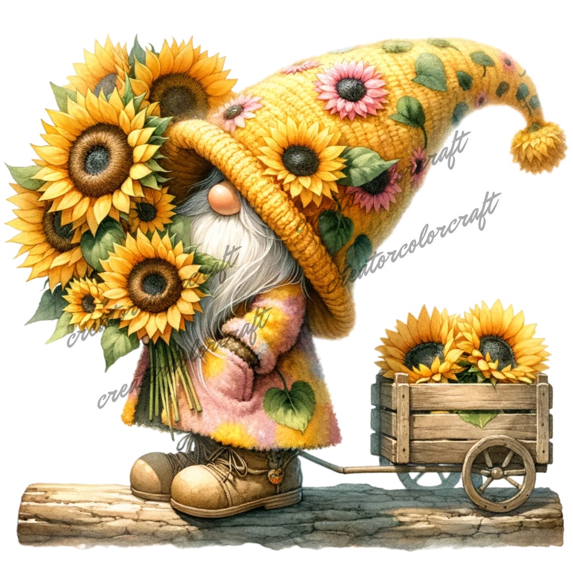 Sunflower Gnome Clipart, Bundle Png, Garden Clipart, Spring Gnome Png ...